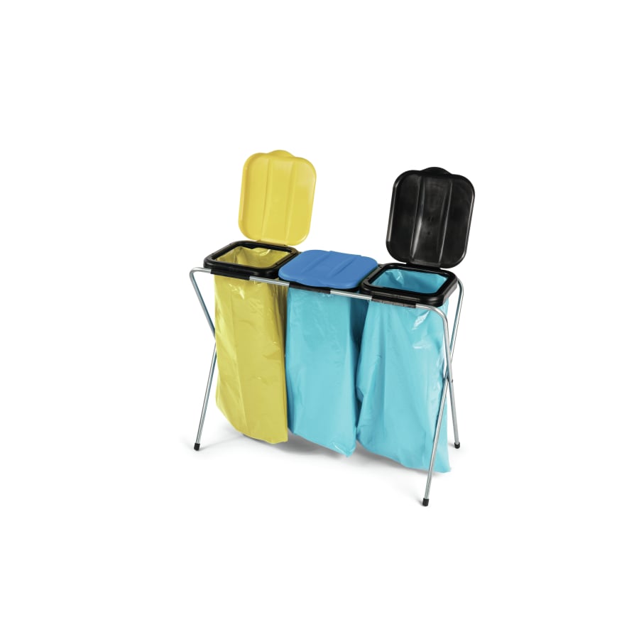 Müllsackständer mit Metallbeinen, 3-fach, Kunststoffdeckel gelb, blau ...