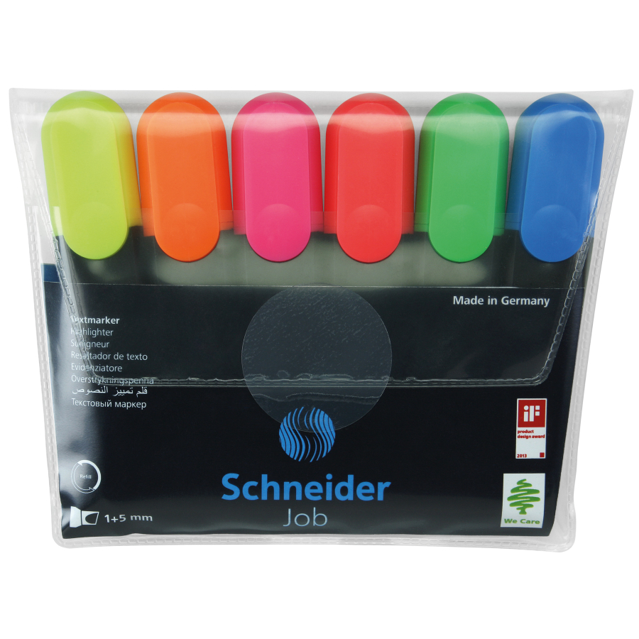 Schneider JOB 150 Textmarker, 1 Packung = 6 Stück, farbig sortiert ...