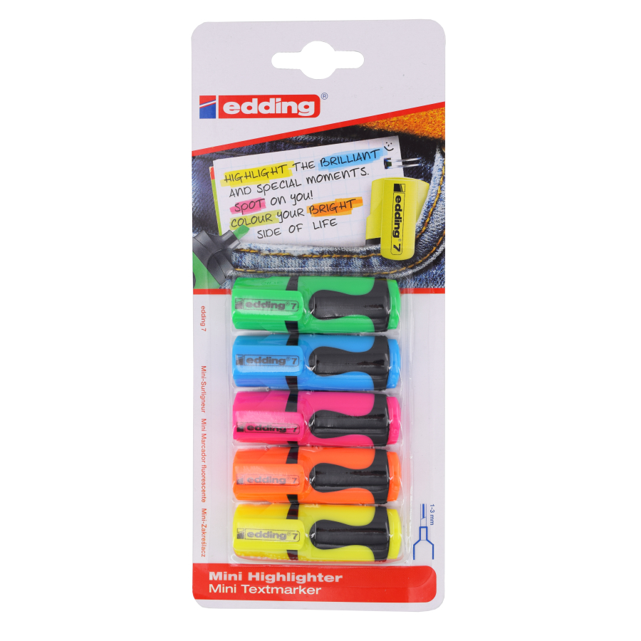 edding® 7 Mini Highlighter Textmarker, bunt, 1 Packung = 5 Stück ...