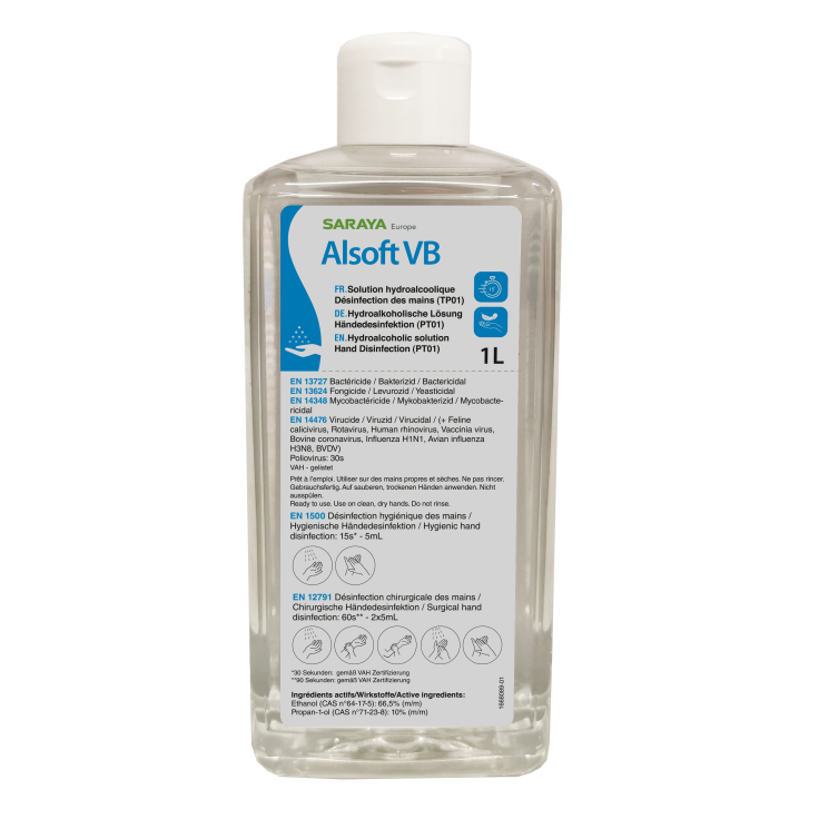 SARAYA Händedesinfektion Alsoft VB, viruzid 1 Liter - Euroflasche ...