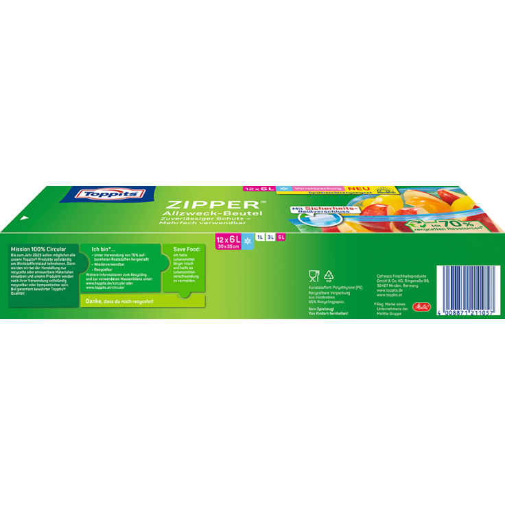 Toppits Zipper® Vorratspack XL Allzweck-Beutel 1 Packung = 12 Beutel, 6 ...