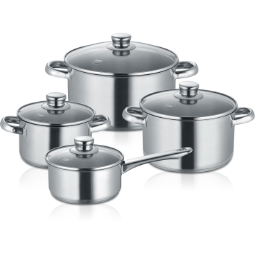 Berndes Kochtopfset 4-teilig, Edelstahl, Glasdeckel 1 Set = 3 Töpfe, 1 ...