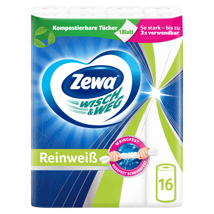 Zewa Küchenrolle Wisch&Weg Reinweiß 1 Packung = 16 Rollen x 45 Blatt